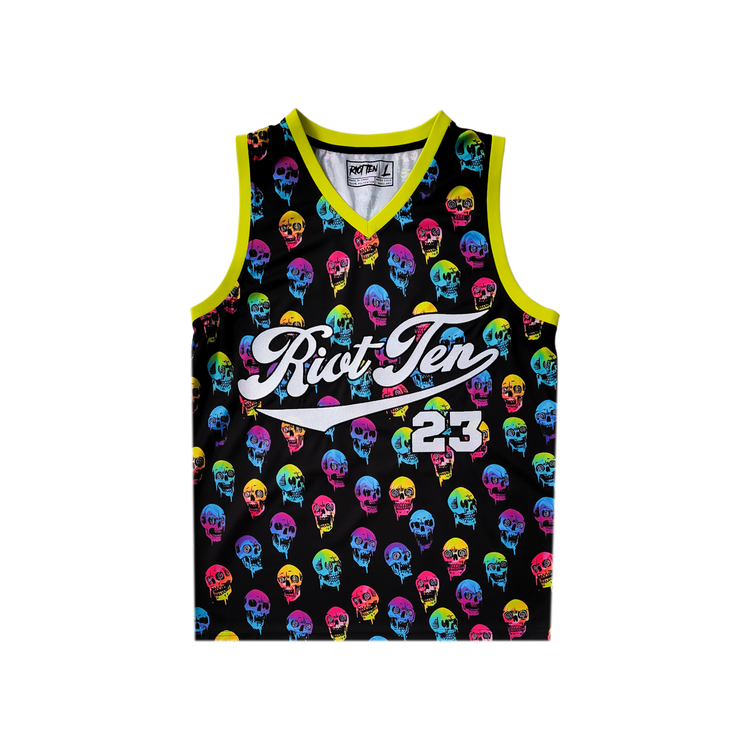 Riot Ten - Trippy Skull Basketball Jersey – KT8 Merch Co